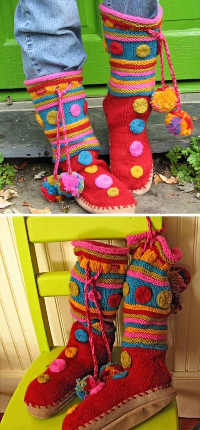 15 Knit Adult Slippers & Boots Free Patterns - FarmFoodFamily